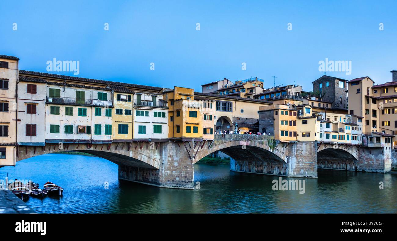 Sunset on Ponte Vecchio - Old Bridge - in Florence, Italy. Amazing blue ...