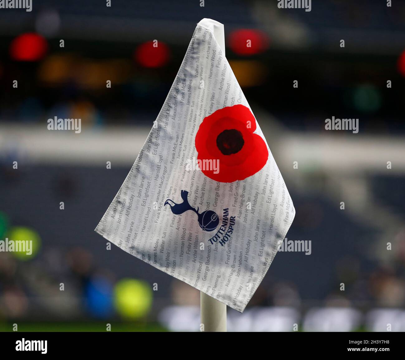 London, England - OCTOBER 30: A detailed view of the corner flag which ...