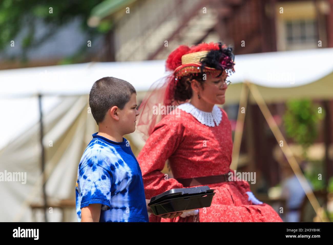 Gettysburg, PA, USA - July 2, 2016: A woman wearing a typical civil war ...
