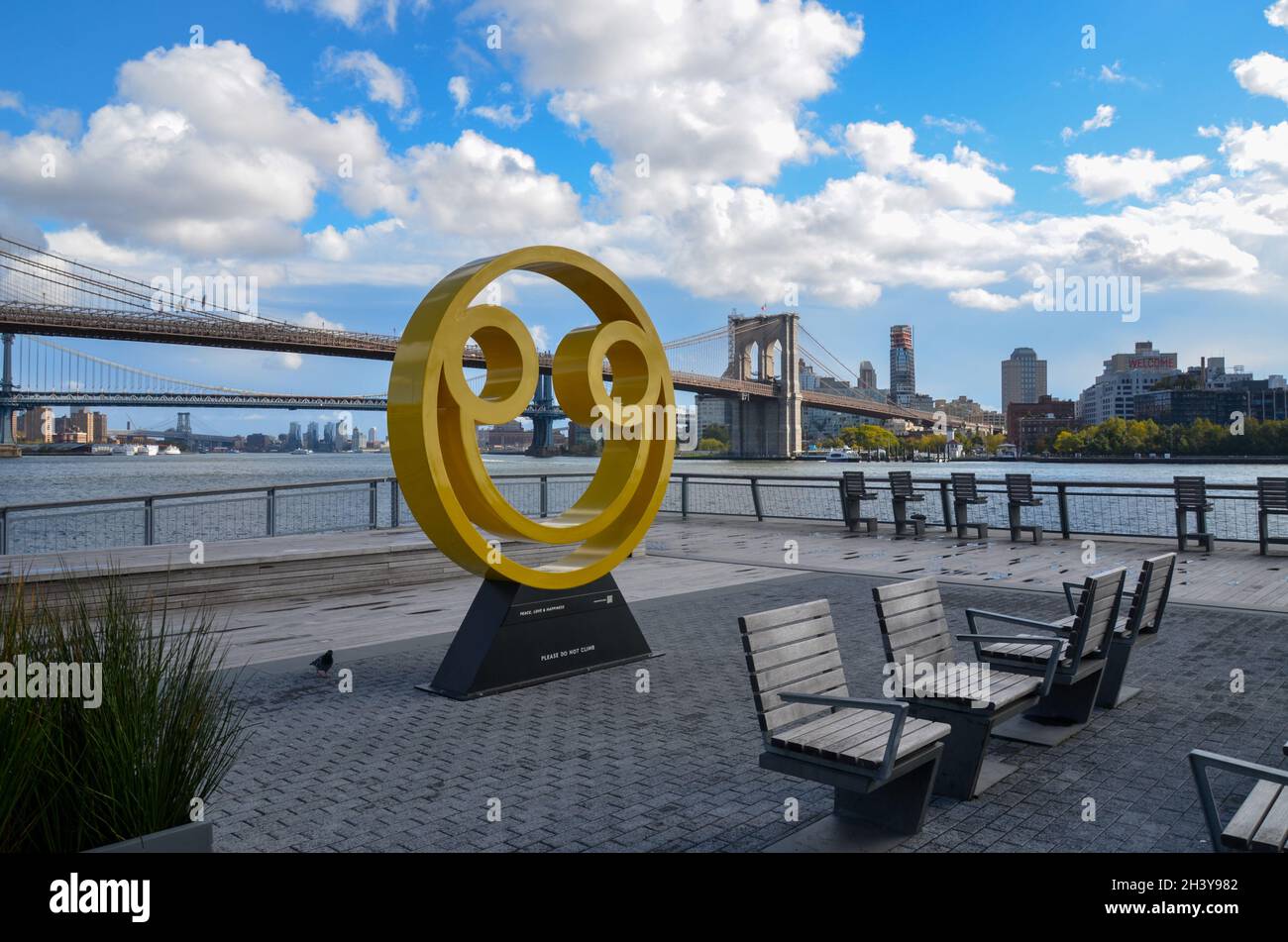 Smiley Face is seen in New York City’s South Street Seaport on October ...