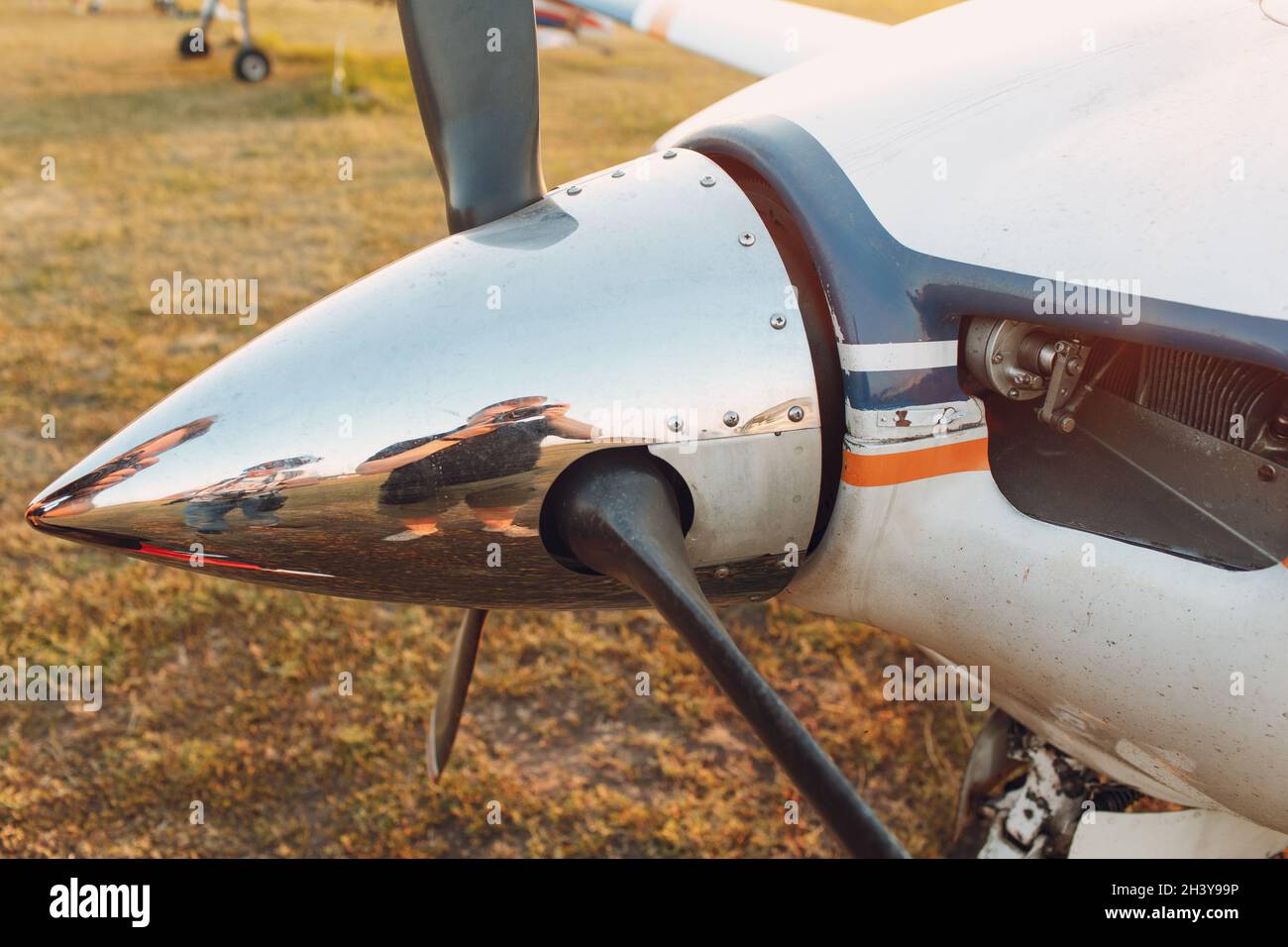 Airplane Motor with Propeller Blades and air intake Stock Photo - Alamy
