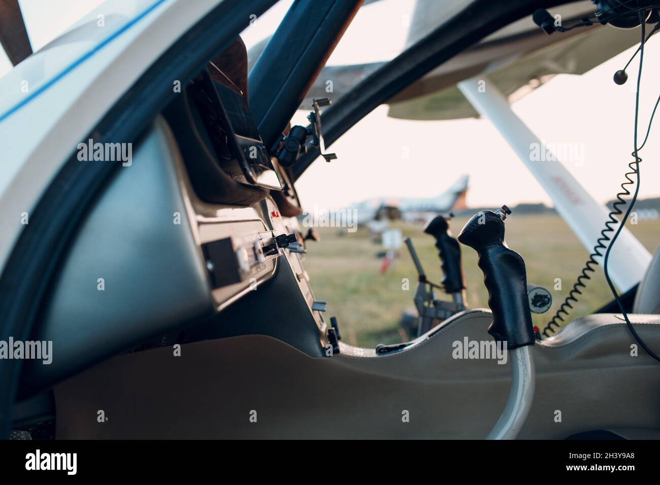 RUSSIA, MOSCOW - AUGUST 1, 2020: Cockpit view from small private single ...