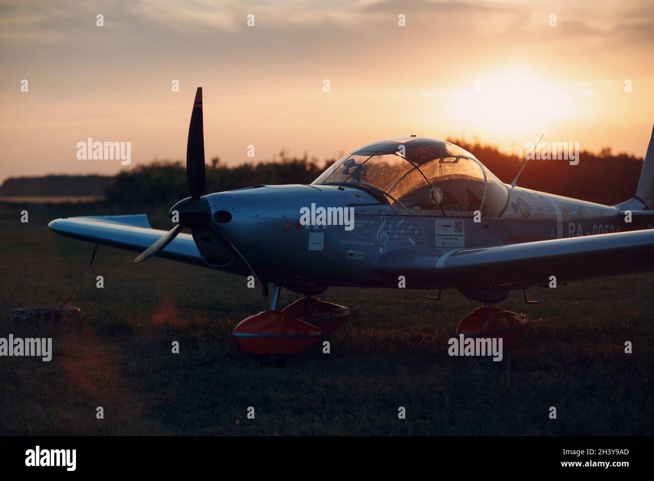 RUSSIA, MOSCOW - AUGUST 1, 2020: Small private single engine propeller ...