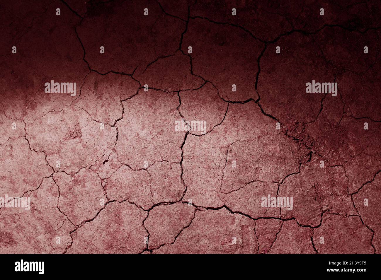 Dry cracked earth red Mars ground texture with spot light. No watering ...