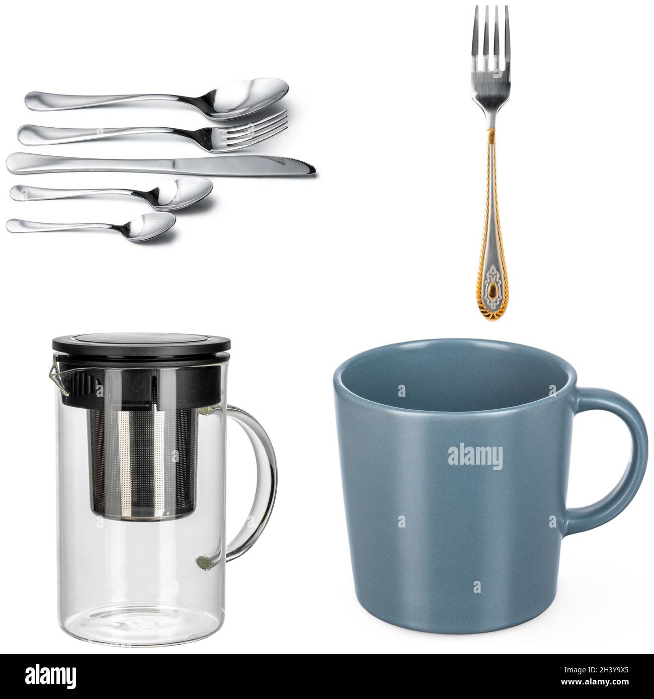 Collage of kitchen utensils isolated on white Stock Photo - Alamy