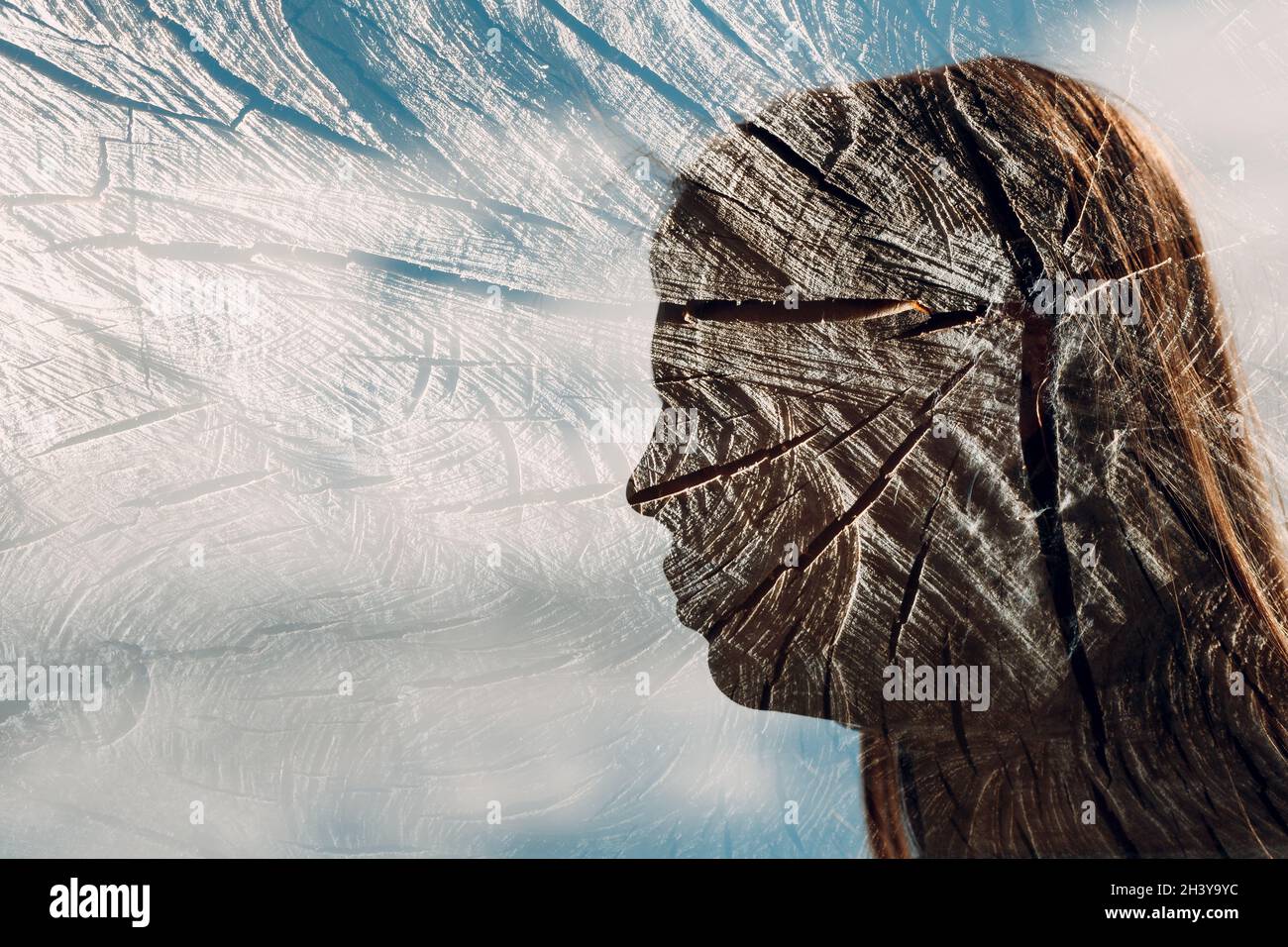 Pretty young woman outdoor in the park at summer. Multiple exposure ...