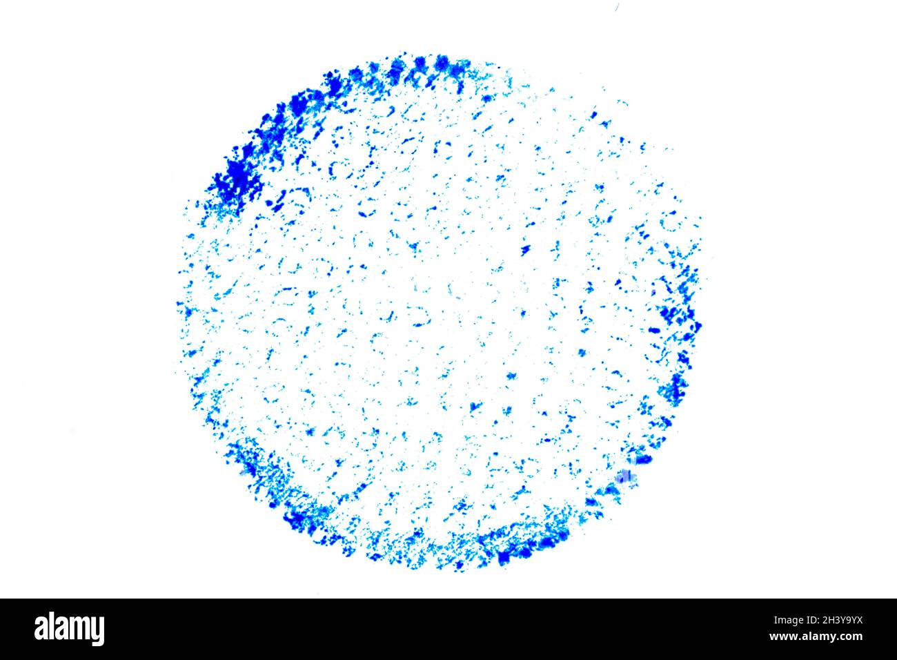 Blue color ink in round shape textured background as stamp or frame ...