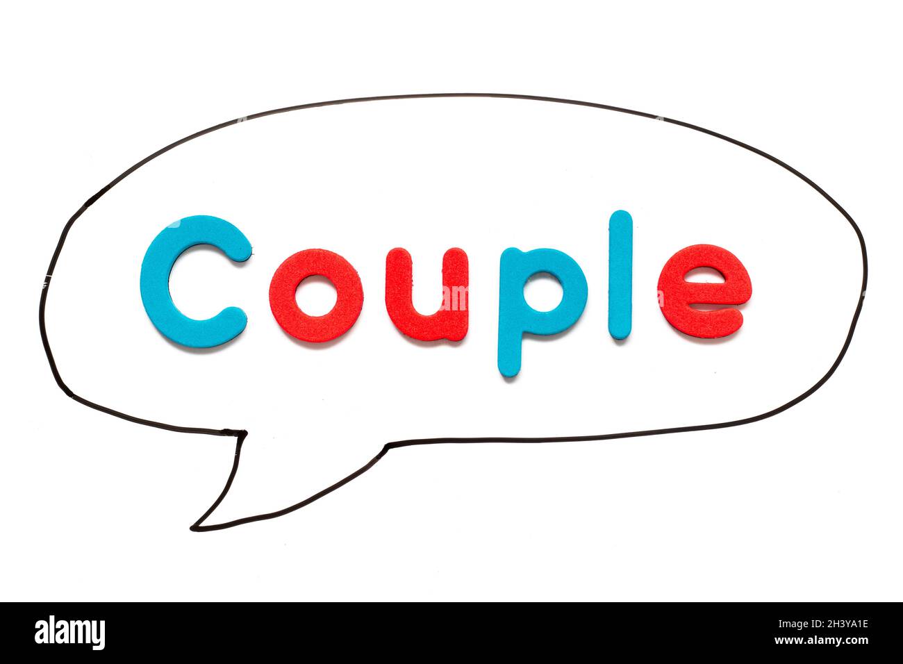 Alphabet letter with word couple in black line hand drawing as bubble ...