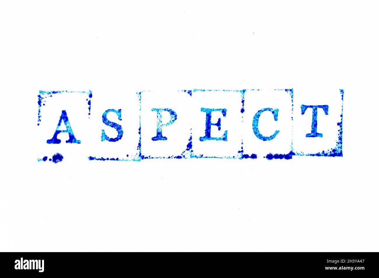 Blue color ink rubber stamp in word aspect on white paper background ...