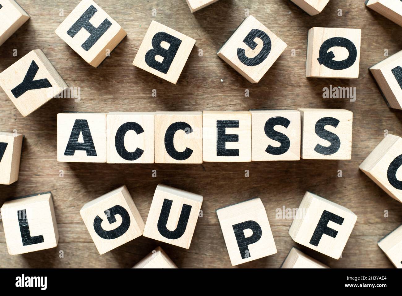 Alphabet letter block in word access with another block on wood ...
