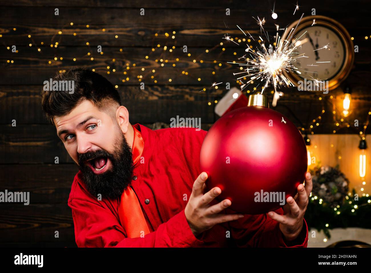 Funny Santa wishes Merry Christmas and Happy new year. Sparkle blast ...
