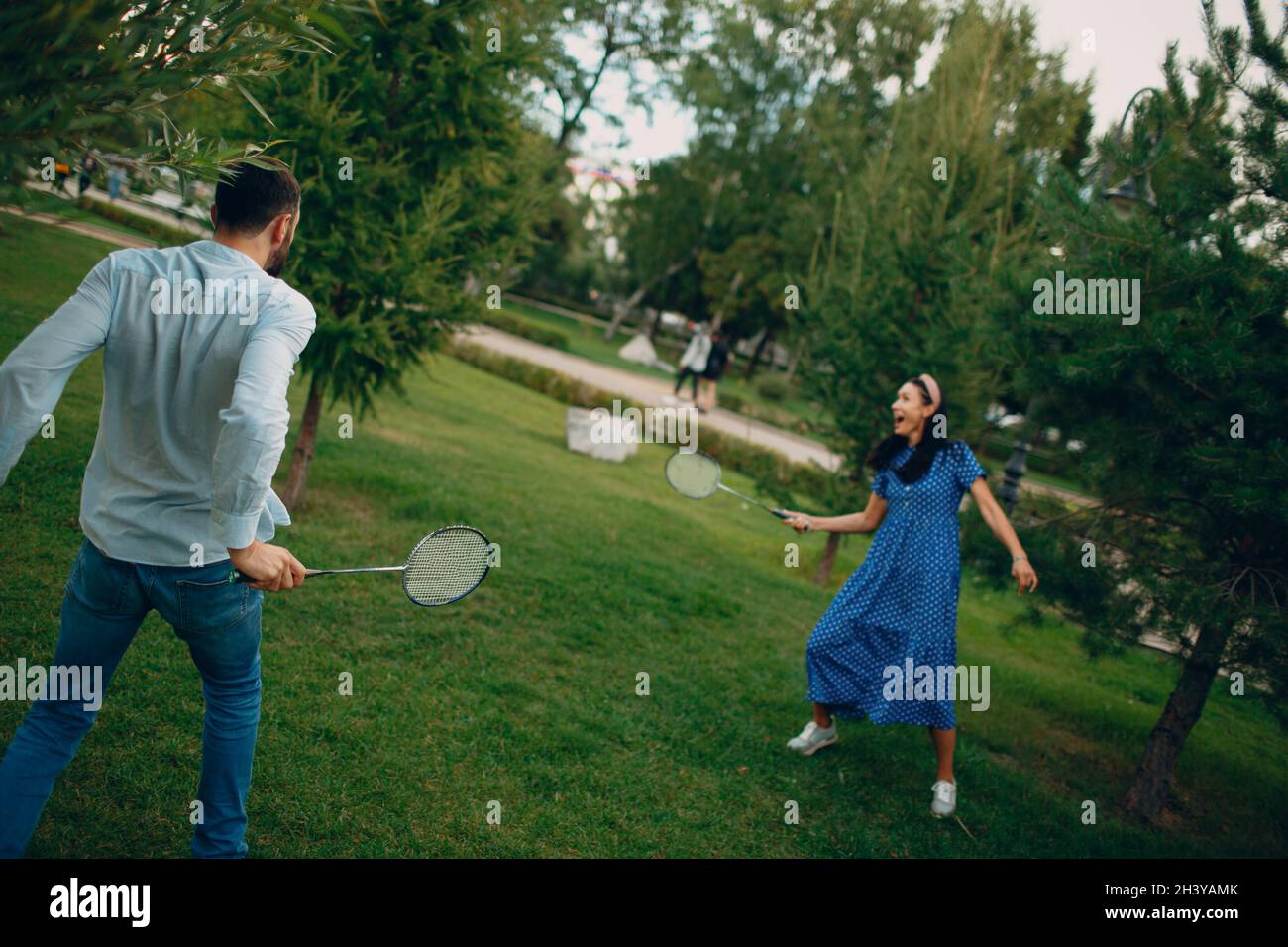 Couple playing badminton in badminton hi-res stock photography and ...