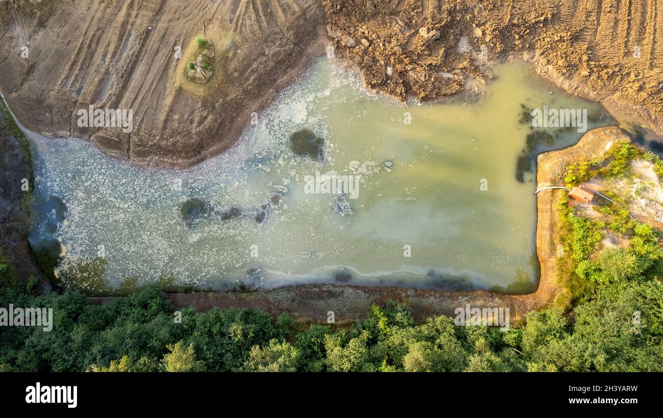 Aerial shot by drone of an Industrial clay quarry. Construction ...