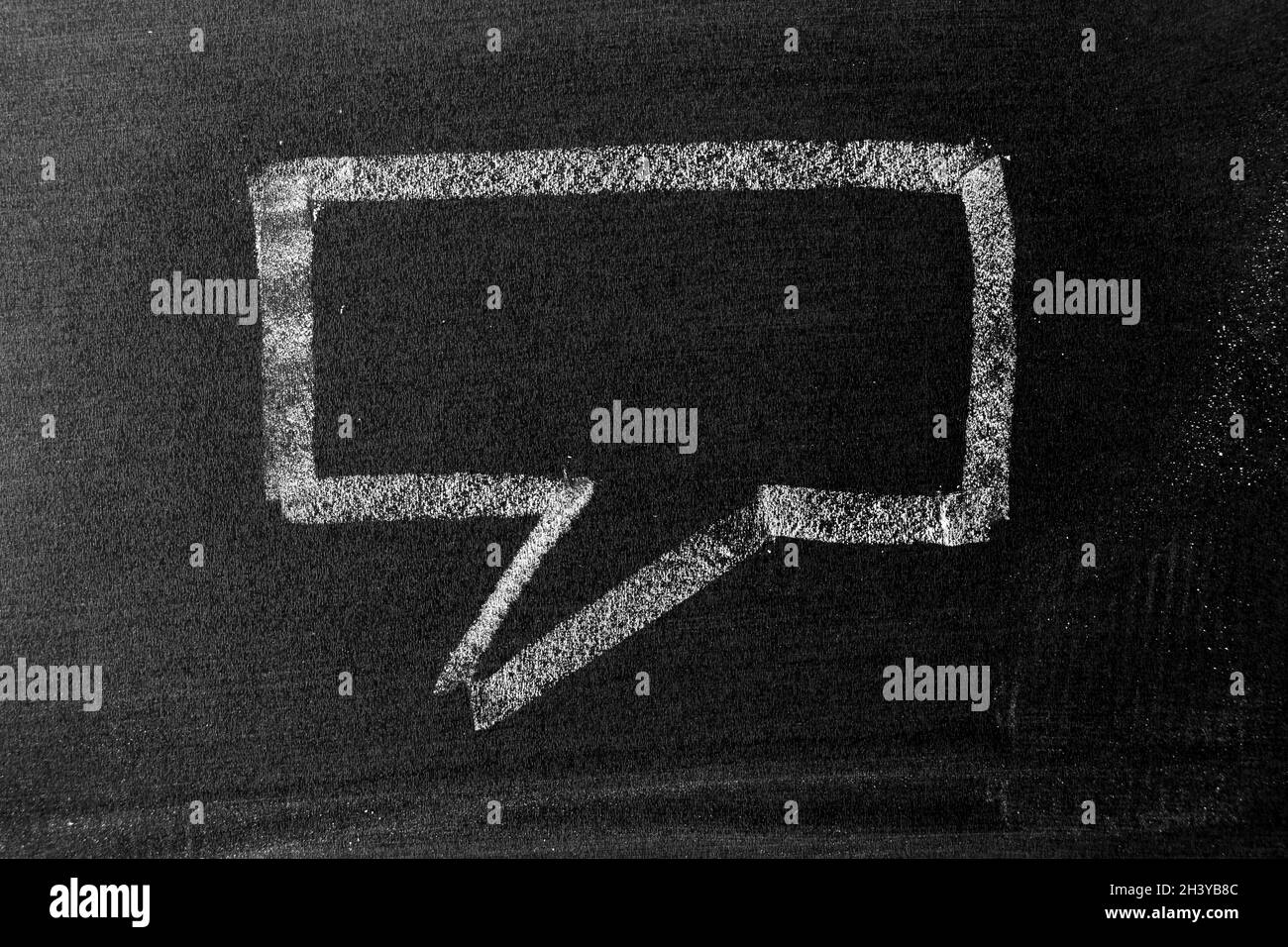White color chalk hand drawing in square bubble speech shape with blank ...
