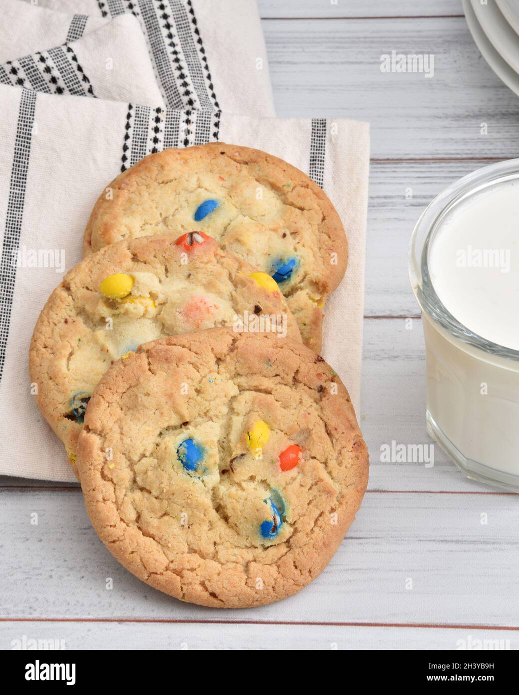 Gourmet homemade cookies and milk, overhead view Stock Photo - Alamy