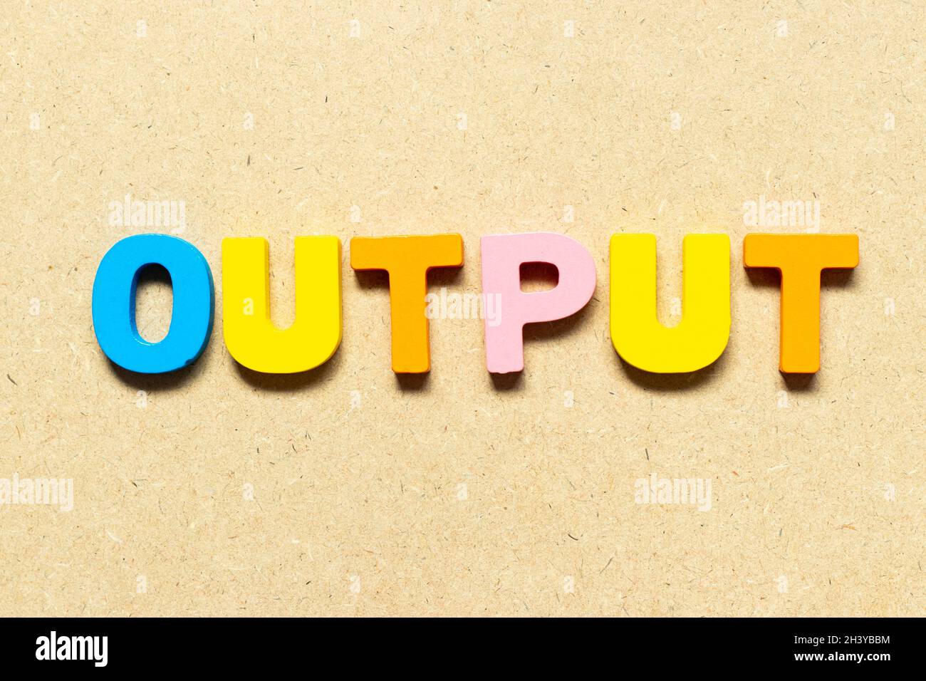 Color alphabet letter with word output on wood background Stock Photo ...
