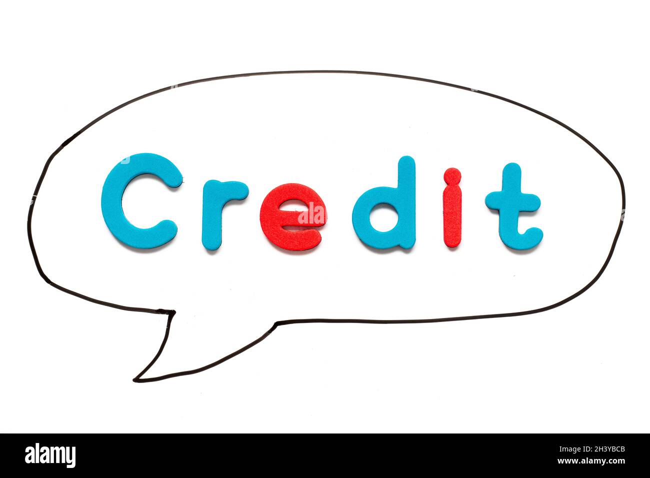 Alphabet letter with word credit in black line hand drawing as bubble ...