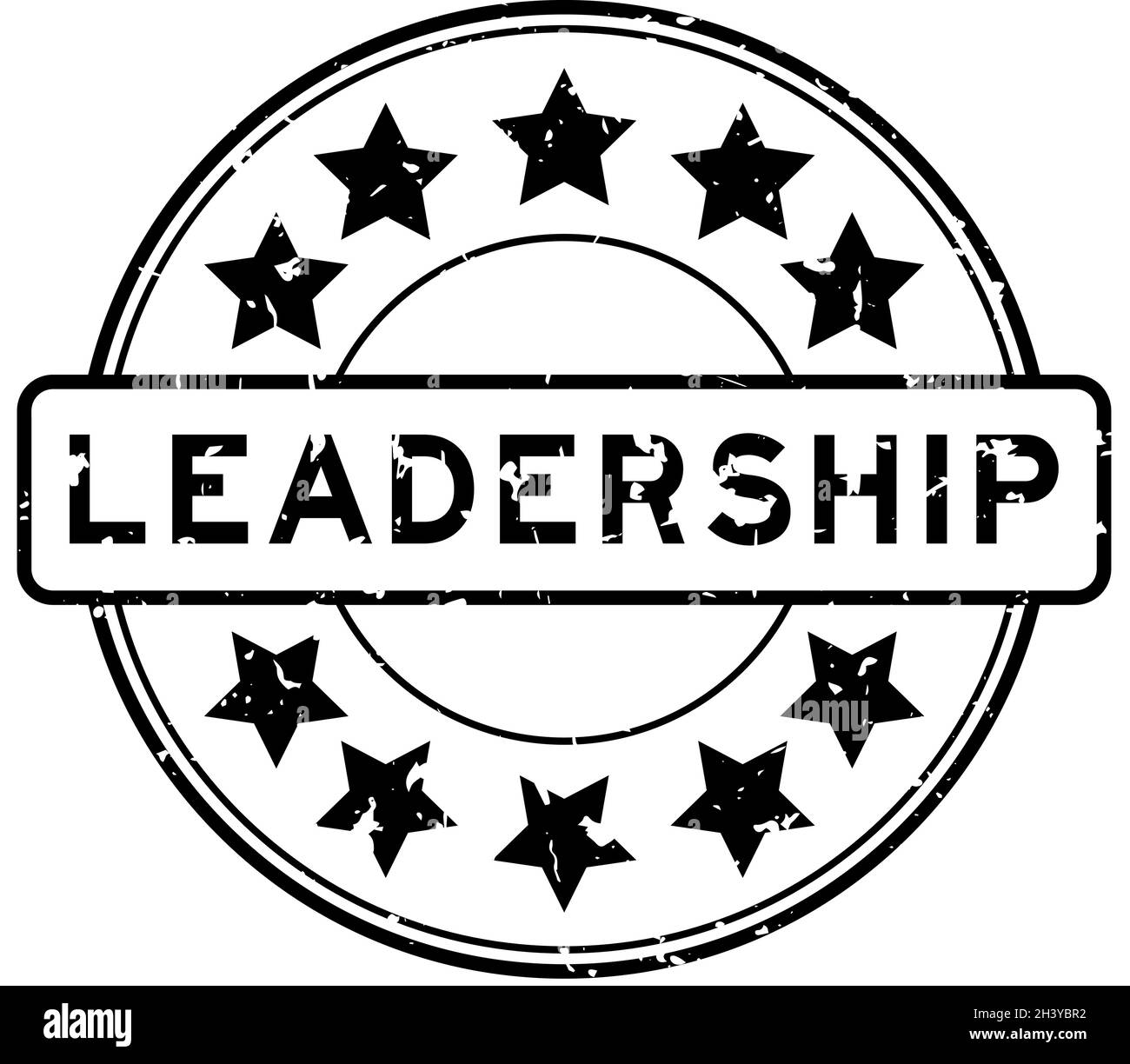 Grunge black leadership word with star icon round rubber seal stamp on ...