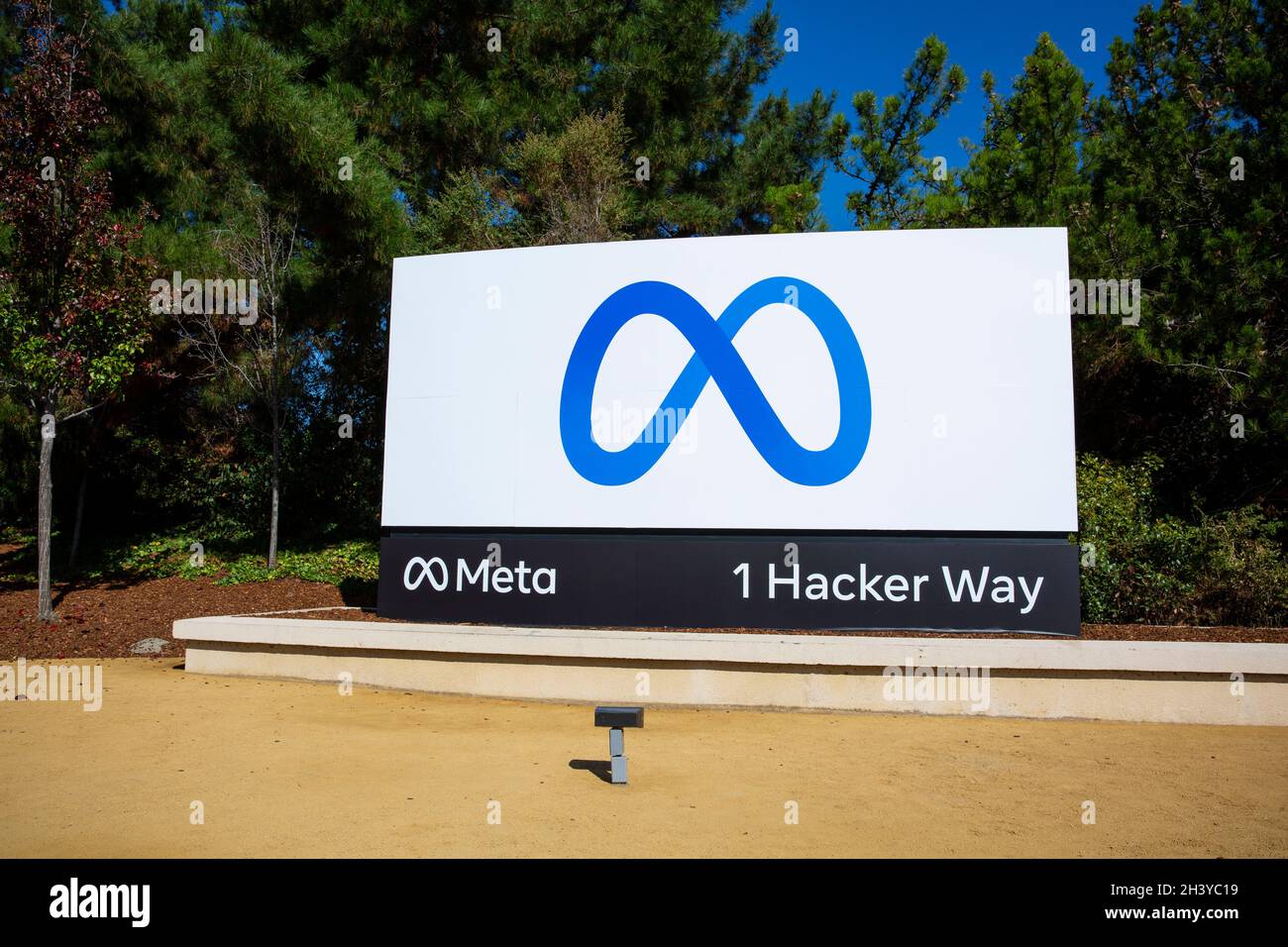 Menlo Park, CA, USA - October 29, 2021: META sign next to the ...
