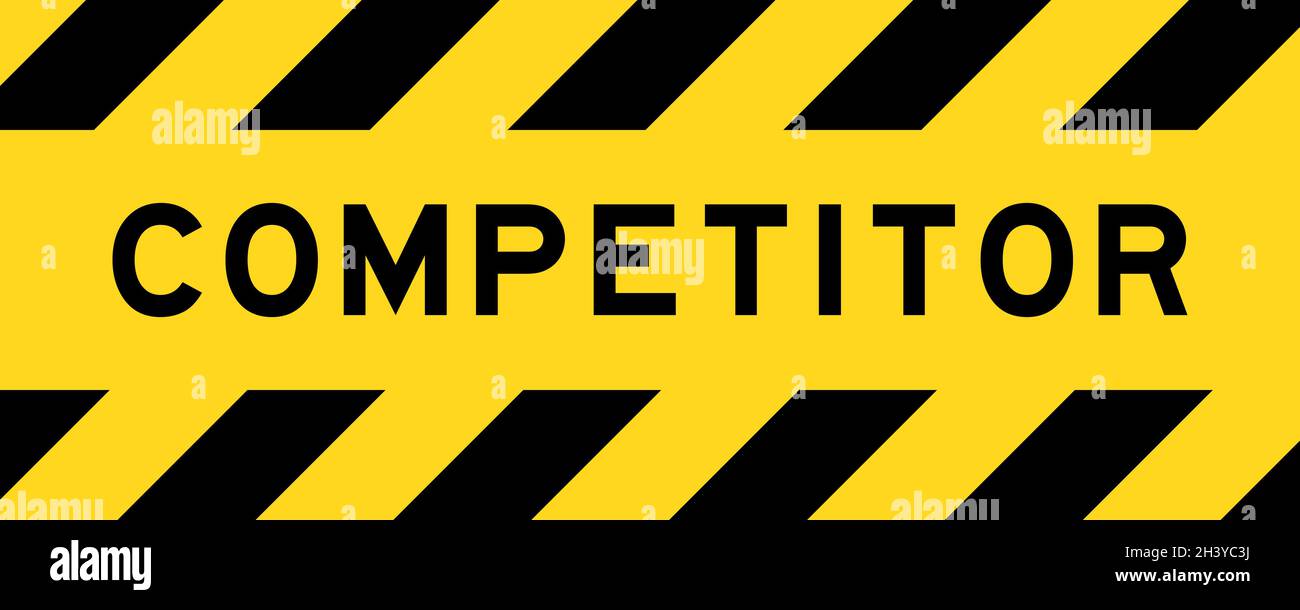 Yellow and black color with line striped label banner with word ...