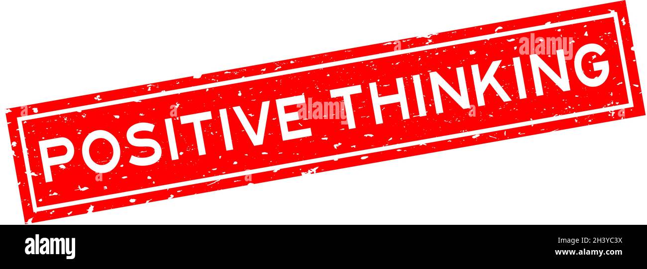 Grunge red positive thinking word square rubber seal stamp on white ...