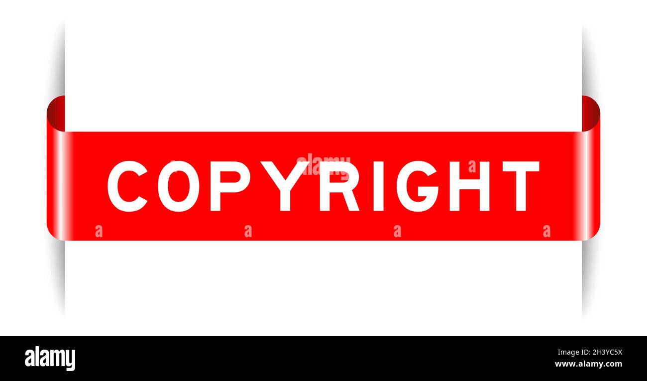 Red color inserted label banner with word copyright on white background ...