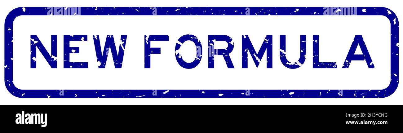 Grunge blue new formula word square rubber seal stamp on white ...