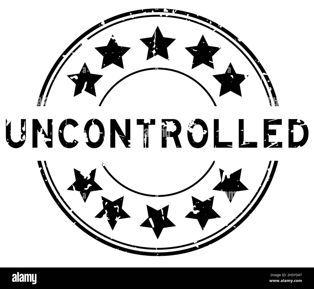 Grunge black uncontrolled word with star icon round rubber seal stamp ...