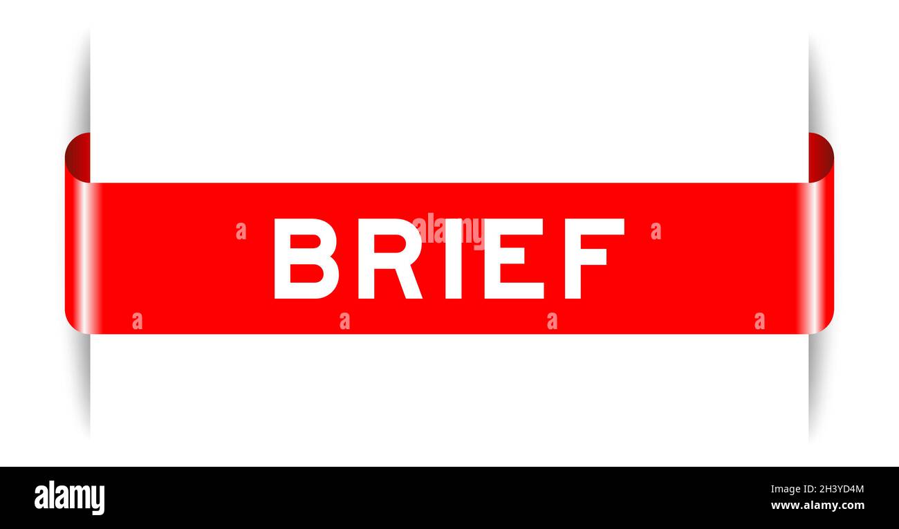 Red color inserted label banner with word brief on white background ...
