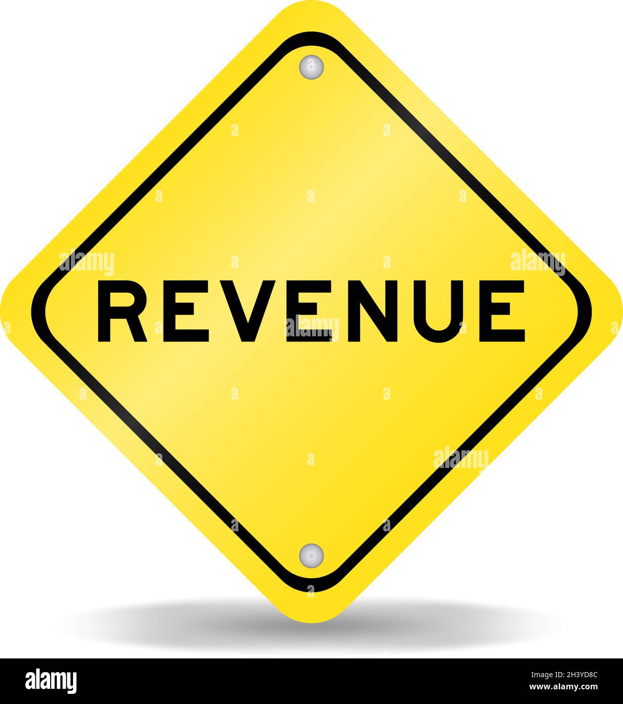 Yellow color transportation sign with word revenue on white background ...