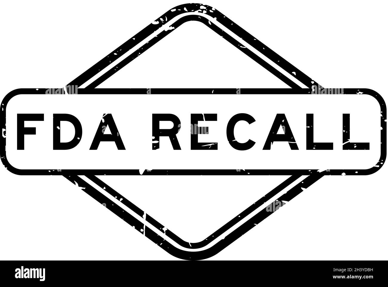 Grunge black FDA recall word rubber square seal stamp on white ...