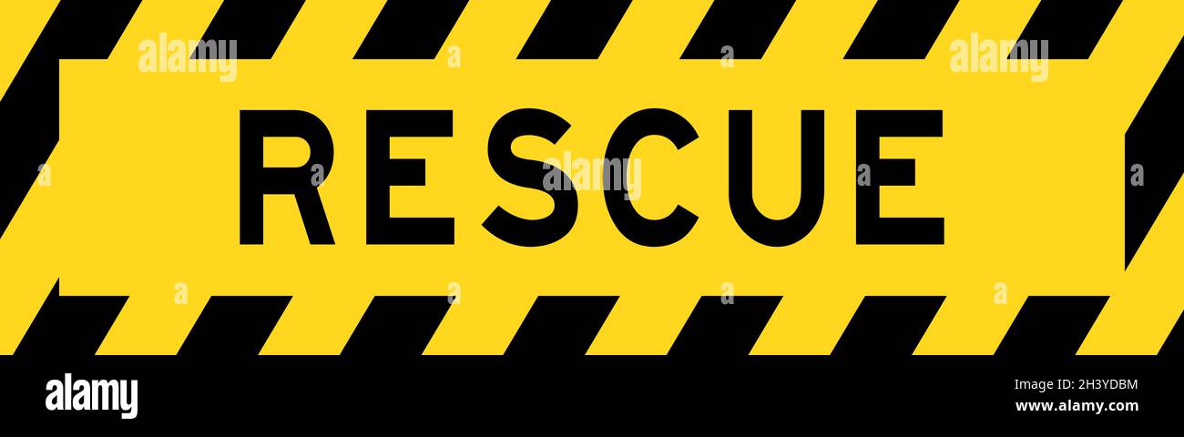 Yellow and black color with line striped label banner with word rescue ...