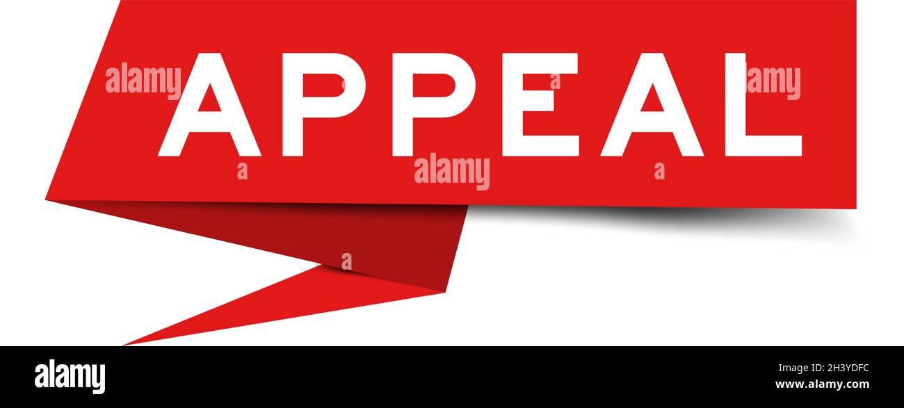 Red color paper speech banner with word appeal on white background ...