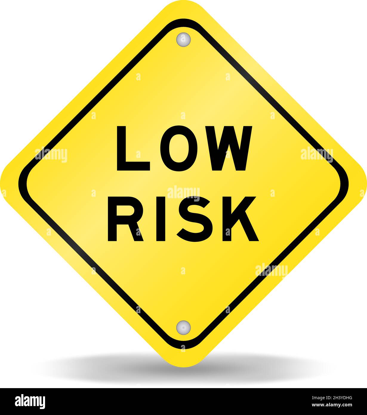 Yellow color transportation sign with word low risk on white background ...