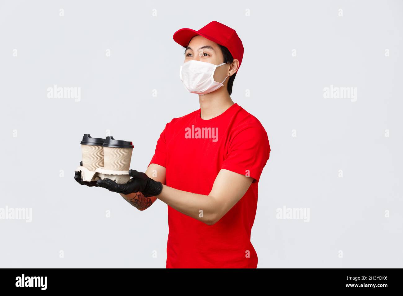 Here is your order, have nice day. Friendly smiling delivery man, fast ...