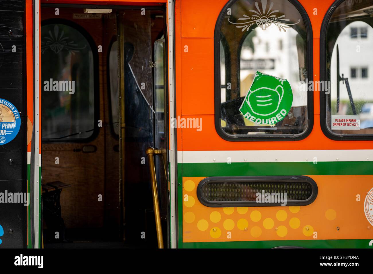 Miami, FL, USA - October 30, 2021: Photo of a Miami trolley with with ...