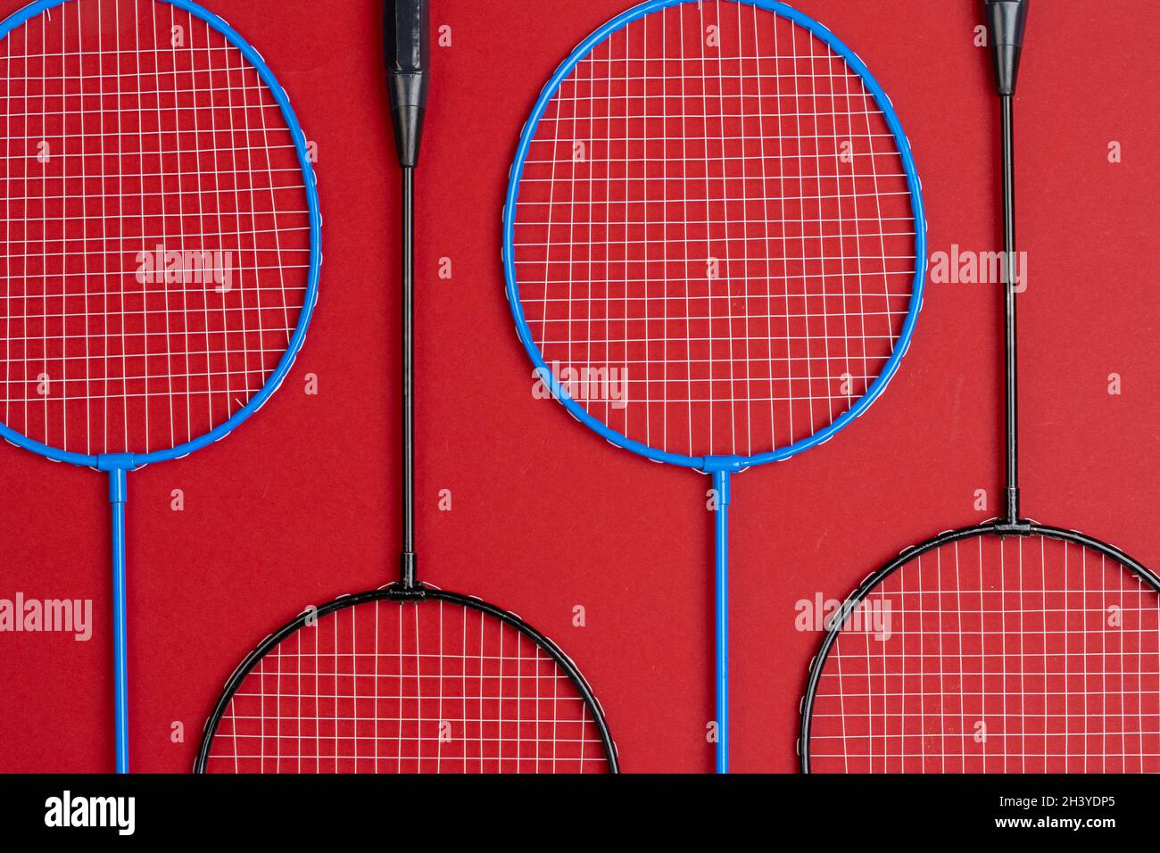Badminton equipment. Rackets and shuttlecock, top view Stock Photo - Alamy