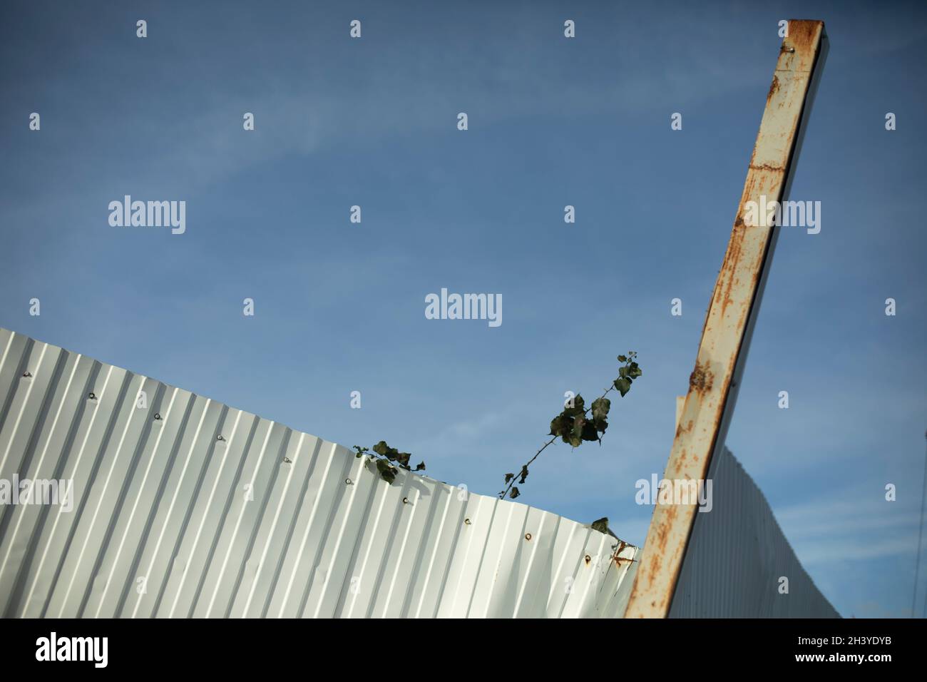 Broken stainless steel fence. Damaged fencing. Crudded metal Stock ...