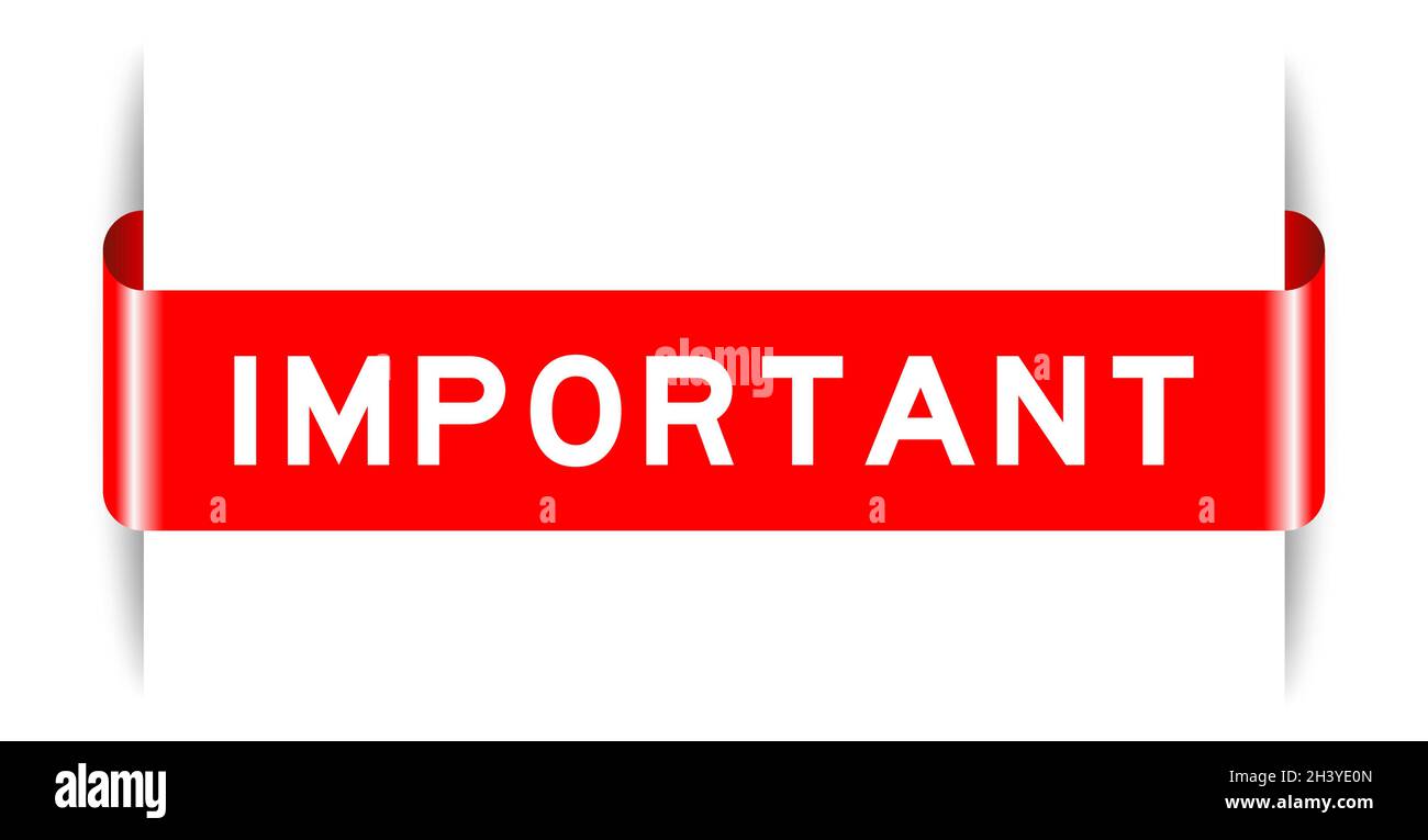 Red color inserted label banner with word important on white background ...