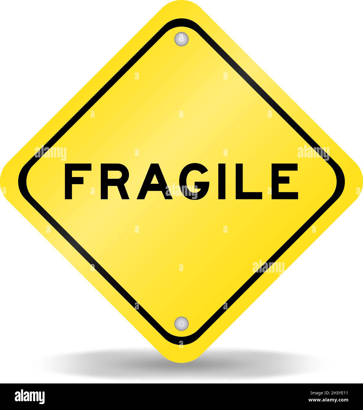 Yellow color transportation sign with word fragile on white background ...