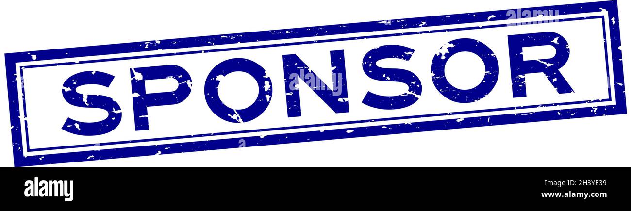 Grunge blue sponsor word square rubber seal stamp on white background ...
