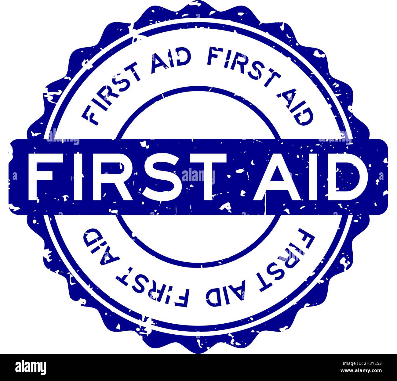 Grunge blue first aid word round rubber seal stamp on white background ...