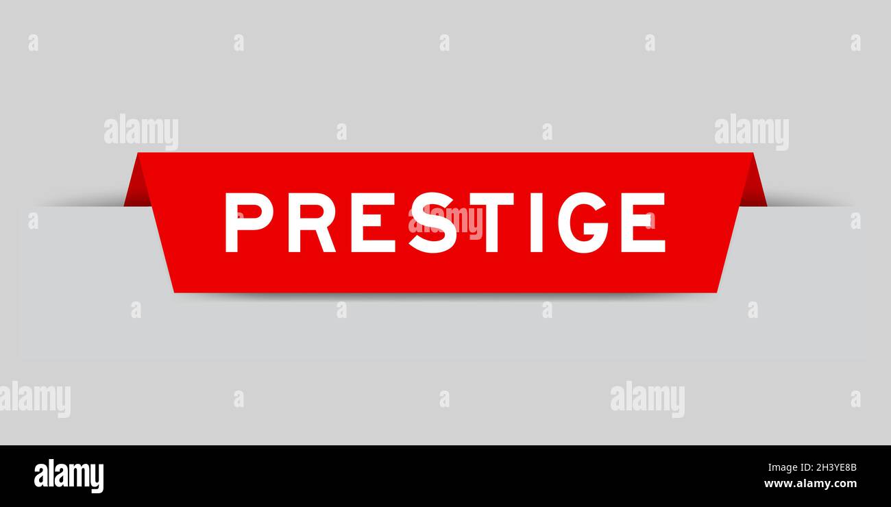 Red color inserted label with word prestige on gray background Stock ...