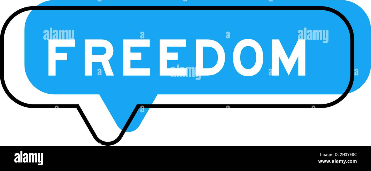 Speech banner and blue shade with word freedom on white background ...