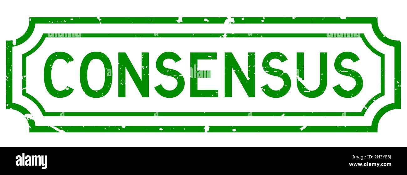 Grunge green consensus word rubber business seal stamp on white ...