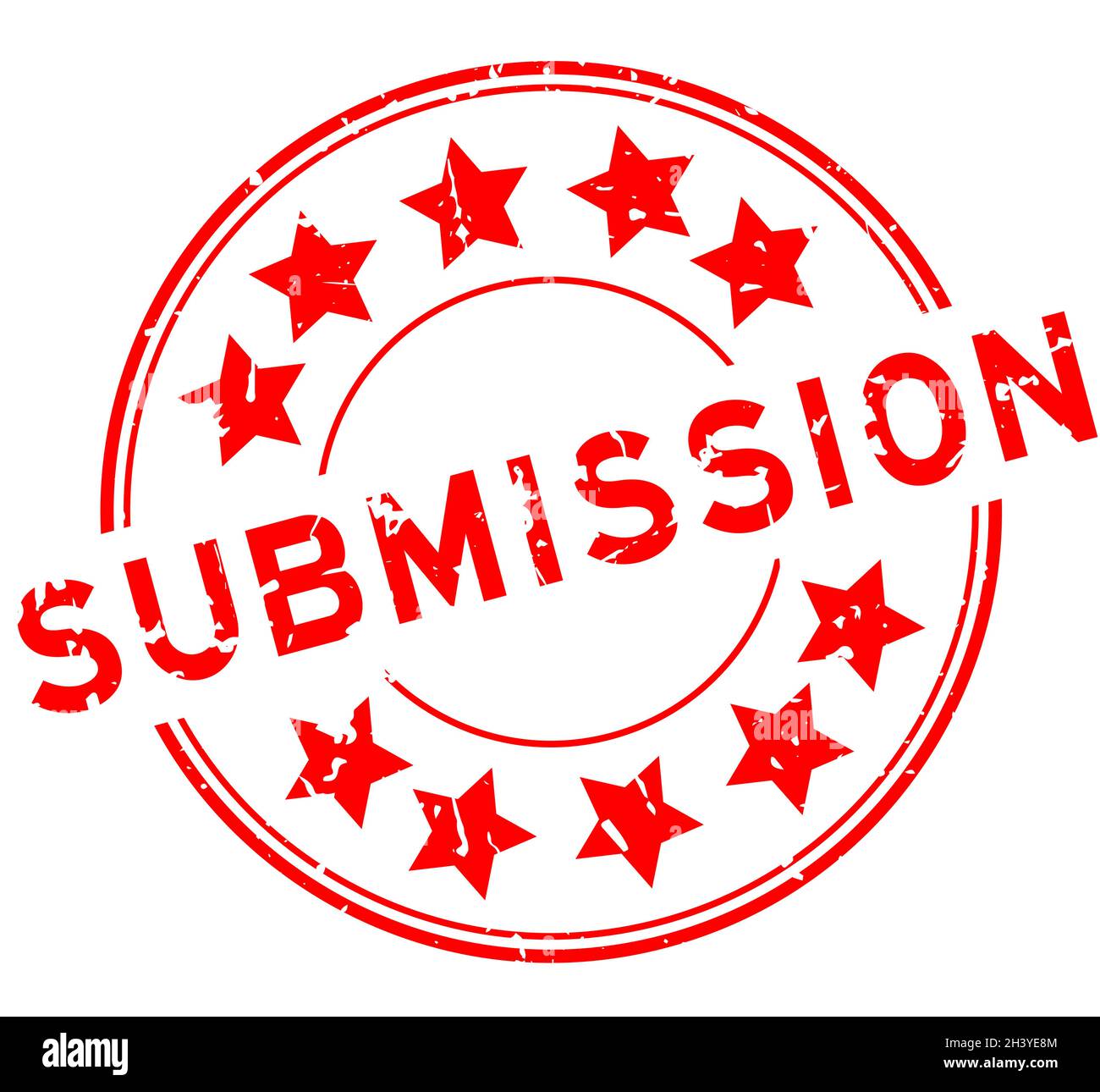 Grunge red submission word with star icon round rubber seal stamp on ...