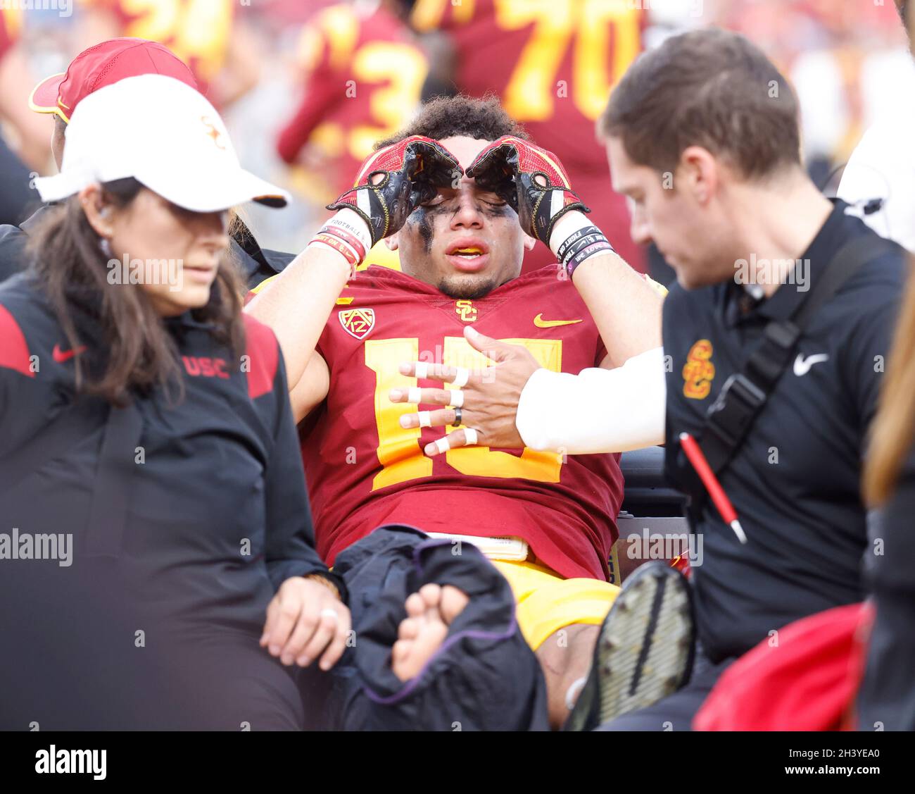 October 30, 2021 USC Trojans wide receiver Drake London #15 gets carted ...