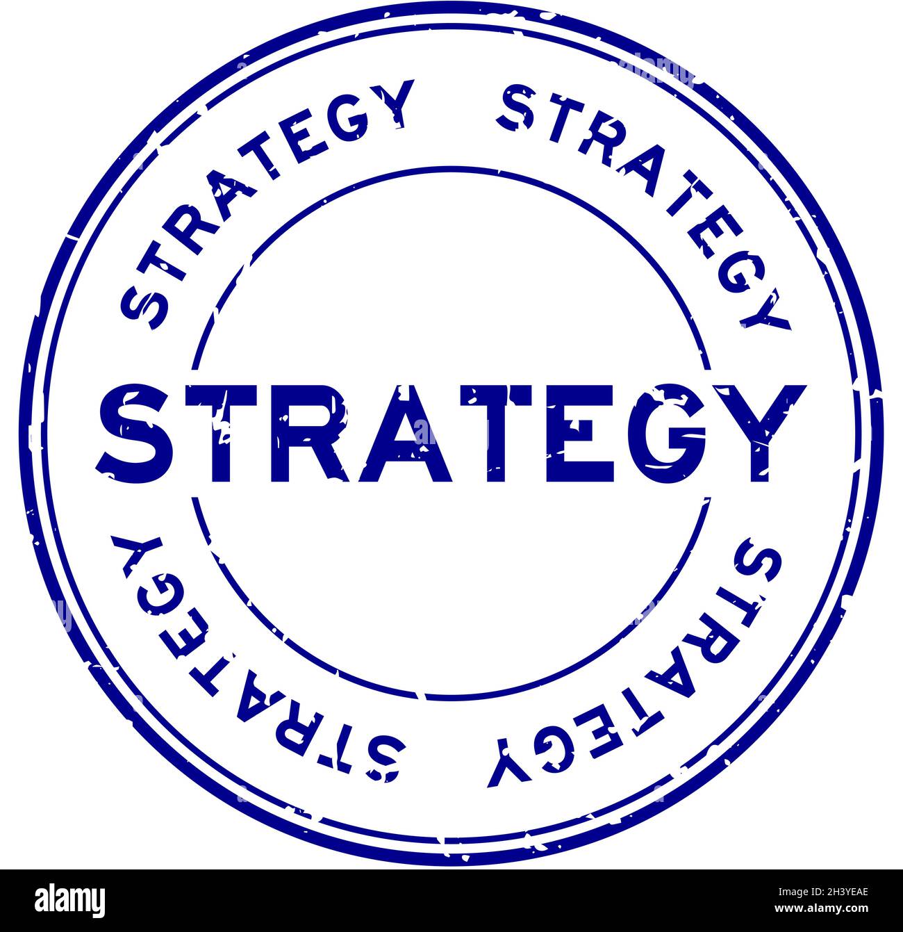 Grunge blue strategy word round rubber seal stamp on white background ...