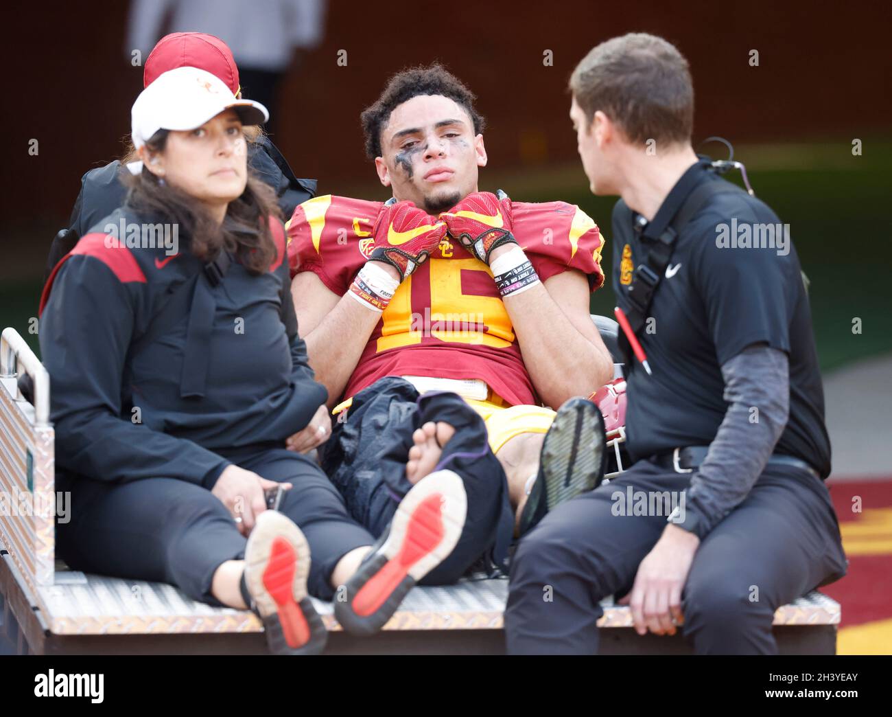 October 30, 2021 USC Trojans wide receiver Drake London #15 gets carted ...