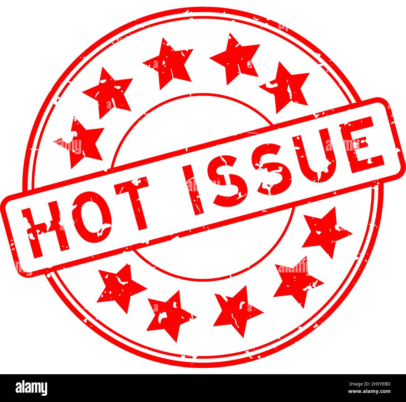 Grunge red hot issue word with star icon round rubber seal stamp on ...